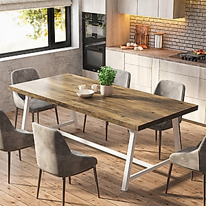 Tribesigns Dining Table for 8 People, 70.87-inch Rectangular Wood Kitchen Table with Strong Metal Frame, Vintage Large Long Dining Room Table for Big Family (Oak, No Chair)