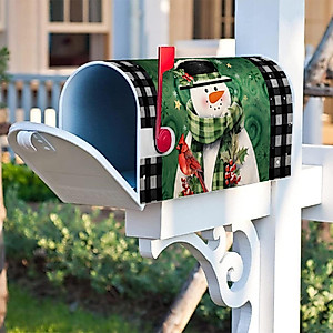 Texupday Winter Snowman With Cardinal Buffalo Check Plaid Decoration Mailbox Cover With Magnetic Strip Holiday Mailbox Wraps Post Letter Box Cover Standard Size 21" X 18" for Garden Outdoor Yard Decor