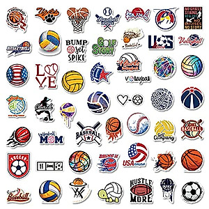 200PCS Sports Stickers Ball Stickers Basketball Baseball Volleyball Soccer Stickers Kids Teens Waterproof Vinyl Stickers for Water Bottles Wall Scrapbooking Laptop Sport Theme Decorations