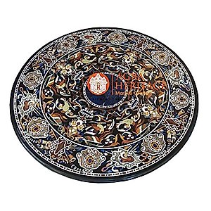 50" Pietra Dura Marble Restaurant Dining Table Top Hard Stone Inlay Furniture Hallway Decorative
