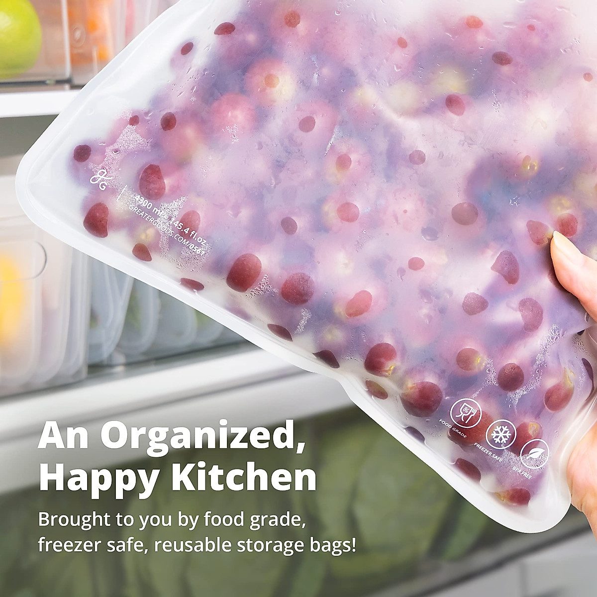 Greater Goods Reusable Food Storage Bags - BPA Free, Food Grade Ziplock Freezer Bags Made from PEVA (2 Small + 4 Medium + 2 Large)