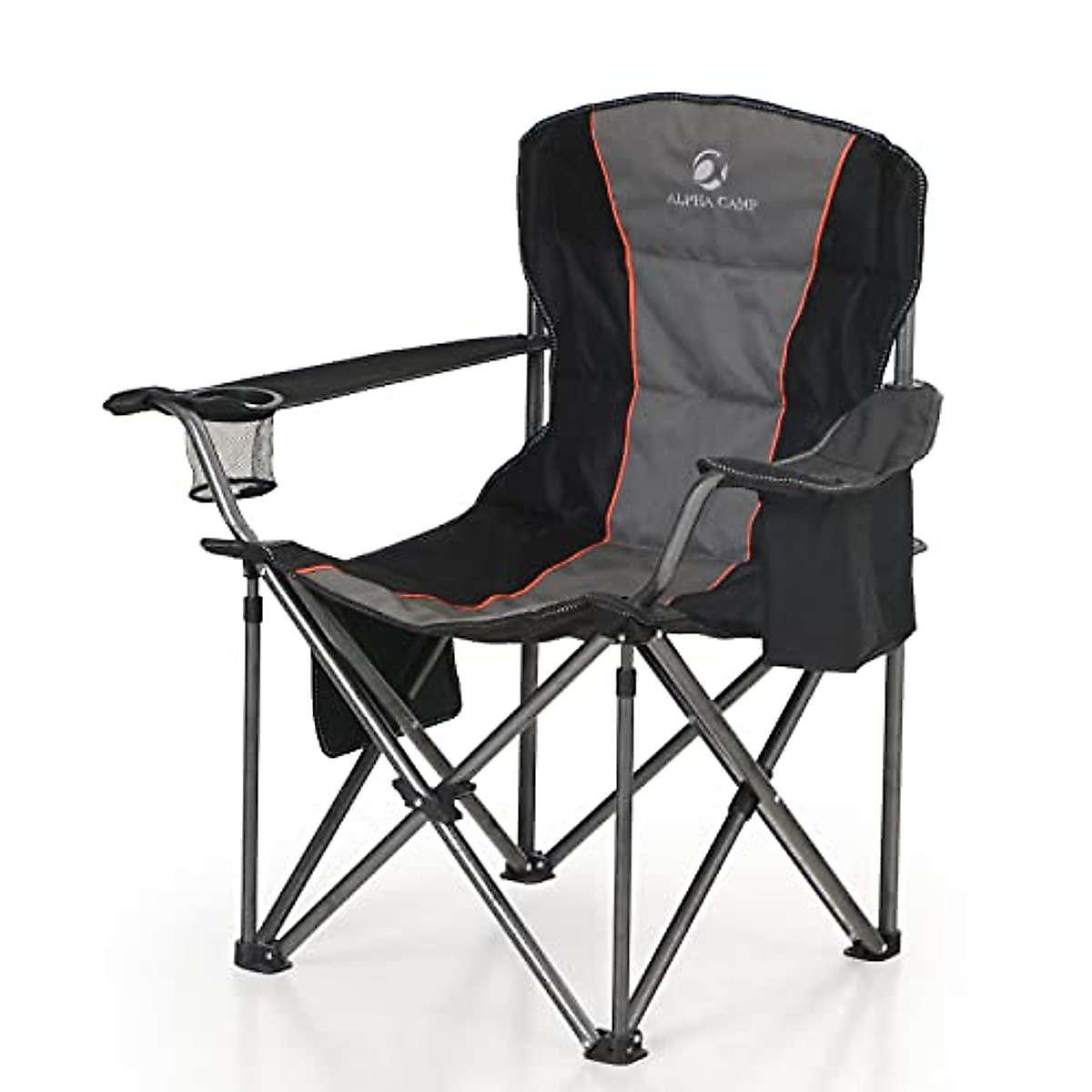 ALPHA CAMP Oversized Folding Camping Chair, Heavy Duty Portable Lawn Chairs with Cooler Bag, Side Pocket & Cup Holder, Folding Chairs for Outside Support 450 LBS