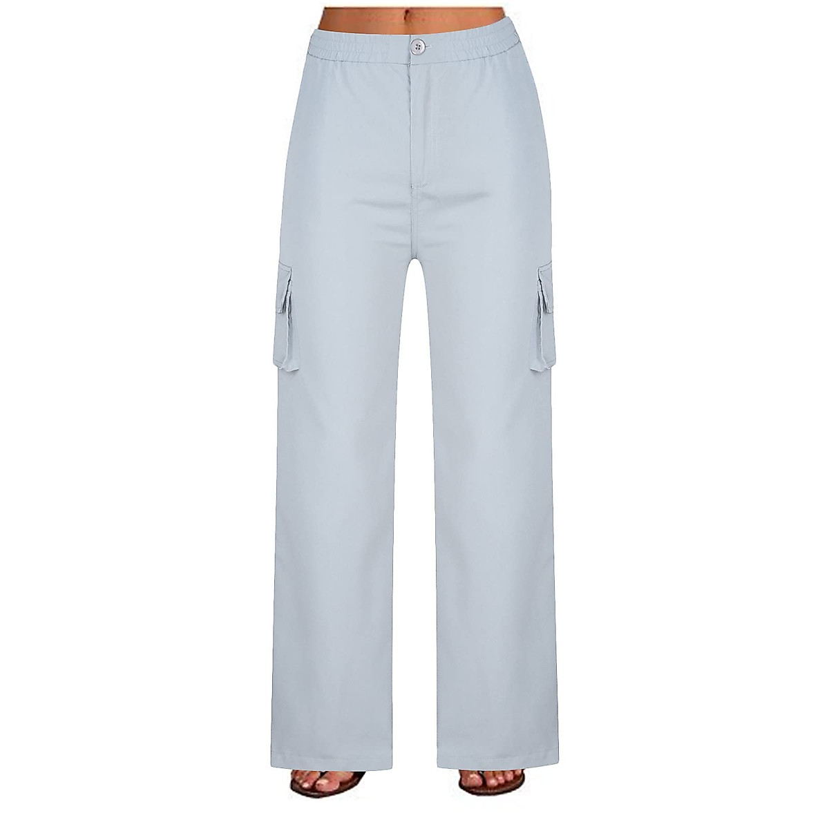 Lastesso Womens Trousers Women's Loose Straight Leg Cargo Pants Mid Rise Solid Palazzo Pants Fashion Workout Combat Military Parachute Pants Womens Clothes Gray 4X