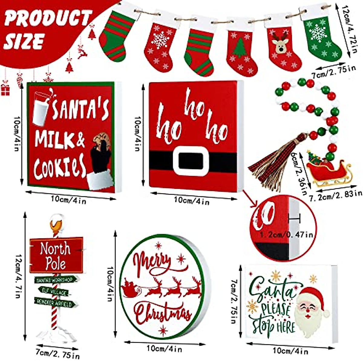 12 Pieces Christmas Tiered Tray Decor Christmas Santa Claus Table Decor Rustic Table Centerpiece Christmas Wooden Signs Farmhouse Tiered Tray Country Decor for Home Room Table Fireplace (Santa Claus)