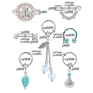 Vsnnsns 14G Nipple Rings Nipplering for Women 14mm Stainless Steel Chain Dangle Captive Nipple Rings Straight Tongue Ring Piercing Barbell Hoop Nipple Rings CZ Heart Shape Piercing Jewelry 12 Pairs