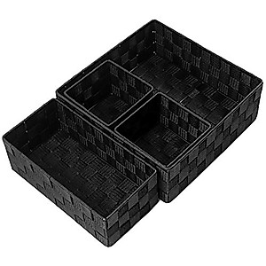 Nicunom 4 Pack Woven Storage Box Cube Basket Bin Container Box, Nylon Storage Basket for Closet, Dresser, Drawer, Shelf, Office Divider Organizer Bins, Black