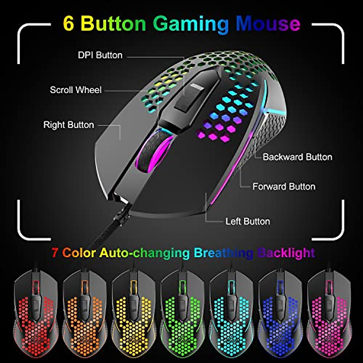 Gaming Keyboard and Mouse Combo Mini Portable with Chroma RGB Backlit Ergonomic 62Key Layout 19Key Anti-ghosting Mechanical Feel 3200DPI Honeycomb Mice USB Wired for PC Mac Gamer Laptop Typists(Black)