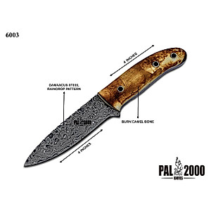 PAL 2000 KNIVES DAM-6003 Handmade Damascus Steel Knife Stained Camel Bone with Genuine Leather Sheath