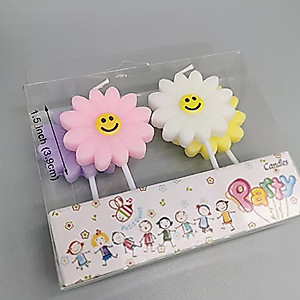 4Pcs/Set Daisy Birthday Candles, Cute Sunflowers Candles, Children's Birthday Candles, Birthday Cake Decorations - White, Purple, Pink, Yellow