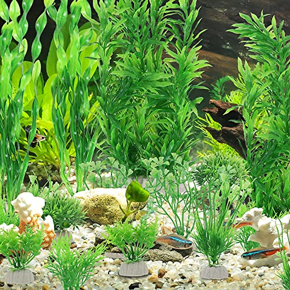 Ctpeng 23 Pcs Aquarium Plants Plastic,Artificial Fish Tank Plant for Aquarium Decoration (Green and White)