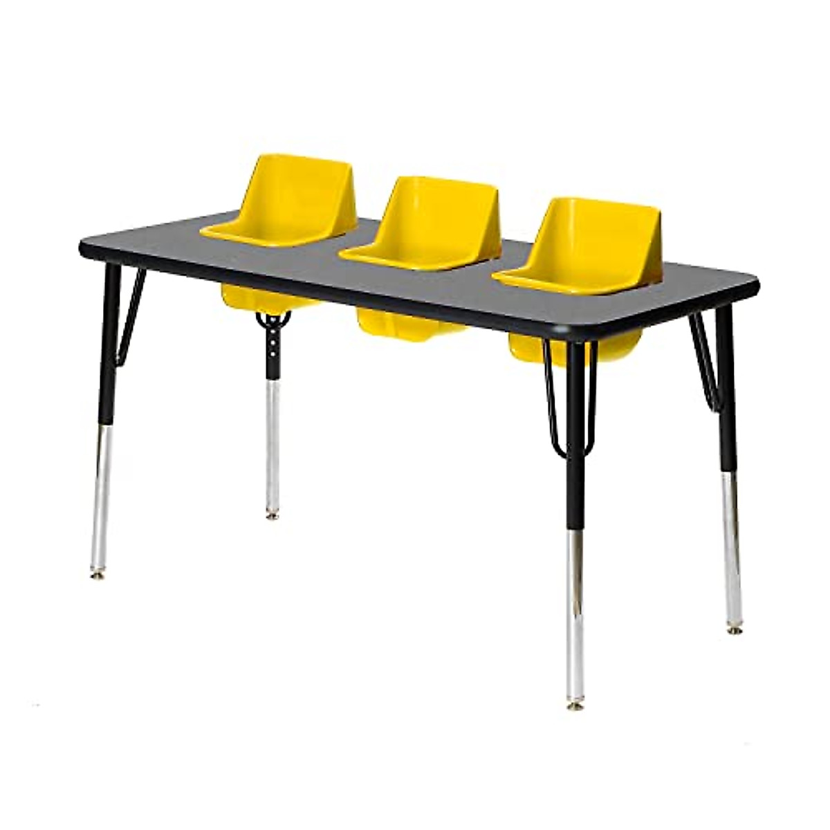 Toddler Tables 3-Seat Feeding Table (Glace Top, Yellow Seats, Black T-Mold)