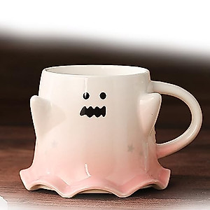 IVYDREVER Pumpkin Mug,Halloween Coffee Cups,Ceramic Coffee Mug, Cute Ghost Coffee Mug with Witch Hat Lid,Pumpkin Mug Ceramic Coffee Mugs and Tea Mug (Elf-Green+Pink)