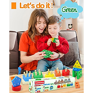 Montessori Toys for 1 2 3 Year Old Boy Girl, Toys for Ages 2-4 Toddlers Kids Baby, 1 2 Year Old Birthday Gifts, Wooden Learning Puzzles Shape Sorter Toy for Toddlers 1-3