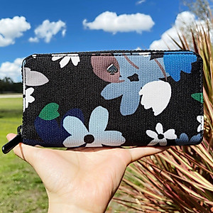 Kate Spade Jae Bold Bloom Continental Zip Around Wallet Black Floral Canvas