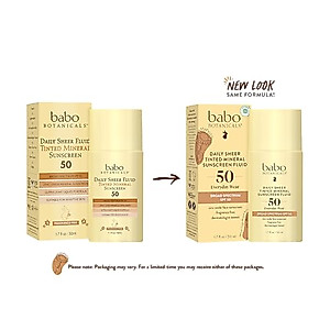 Babo Botanicals Daily Sheer Tinted Mineral Sunscreen Fluid SPF50 - Natural Zinc Oxide - Passion Fruit Oil - Golden-Hued Tint - Fragrance Free - Ultra-Lightweight - For Face - For all ages
