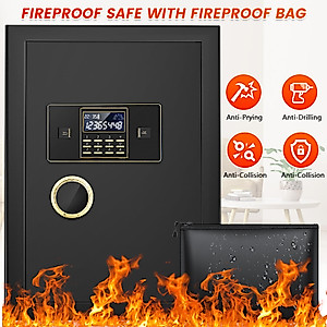 4.0 Cub Large Fireproof Safe for Home Use, Heavy Duty Home Safes Water and Fireproof with Fireproof Bag, Electronic Keypad Keys and Inner Cabinet, Anti-Theft Fire Proof Safe Box for Home Office