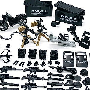 TACYILLU Weapons Pack Military Toy Swat Team Battle Building Blocks Set Combat Weapon Guns Accessories Pack Motorcycles Mini Figures kit for Boys Age 6+ Gifts,Perfect Combination with Major Brands