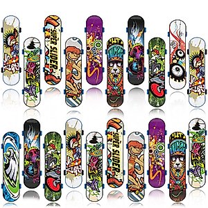 RONGYI Finger Skateboard Set, 20 Pieces Finger Skateboard Professional Mini Fingerboards Skatepark Game Keychain Decoration for Skateboard Lovers Gifts for Children, One Sided Pattern