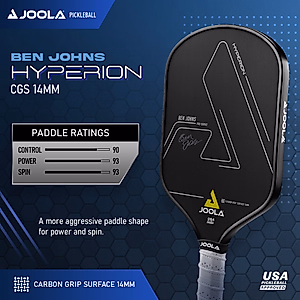 JOOLA Ben Johns Hyperion CGS 14mm Pickleball Paddle - Textured Carbon Grip Surface Technology for Spin & Control with Added Power - Polypropylene Honeycomb Core Pickleball Racket