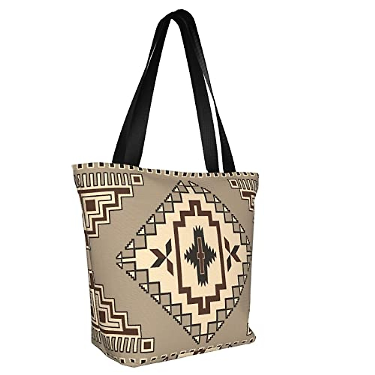 Beige Navajo Traditional Geometric Women's Shoulder Handbag Casual Tote Bag Storage Handle Bag