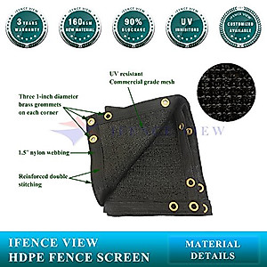 Ifenceview 2 'x 2' to 2' x 100' Shade Cloth Fabric Fence Privacy Screen Panels Mesh Net for Construction Site Yard Driveway Garden Pergolas Gazebos Railing Canopy Awning 180 GSM UV (2' x 4', Black)