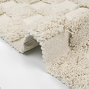 Lanffia Boho Checkered Tufted Rug - 3x5 Area Rug Beige Hallway Rug Washable with Tassels Indoor Farmhouse Floor Carpet for Kitchen Bathroom Laundry Doorway Bedroom Living Room