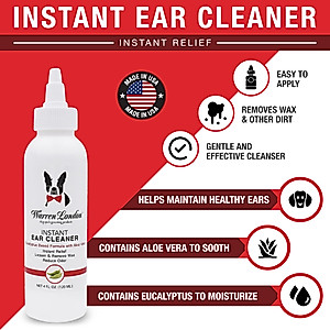 Warren London Instant Ear Cleaner for Cat & Dog with Aloe and Eucalyptus to Clean, Soothe, Control Odor, and Prevent Irritation | Ear Itching Essential I Made USA | 4oz