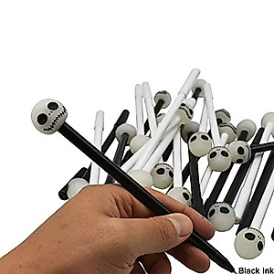 Maydahui 26PCS Novelty Skull Heads Shape Rollerball Pens Smooth Penholder Layout Black Gel Ink Pens For School Students Halloween