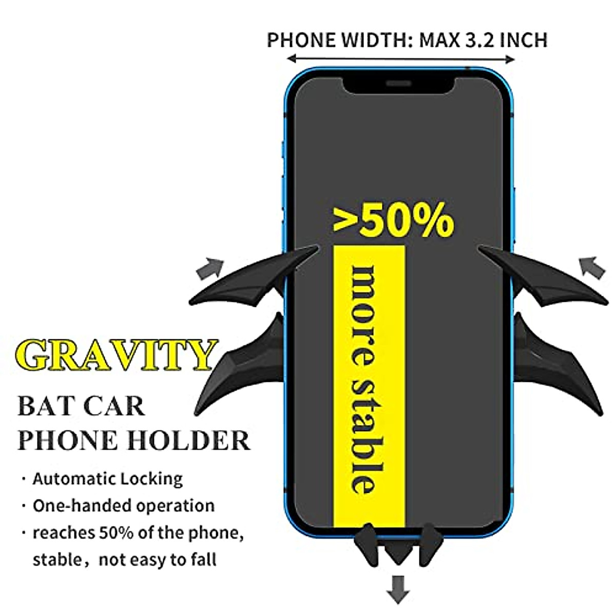 RFSRZ Bat Phone Holder for Car, Car Vent Bat Mount Cool Car Accessories Car Gifts for Men Universal Cell Phone Holder Bat Decorations Collectibles Gravity Automatic Locking Hands Free