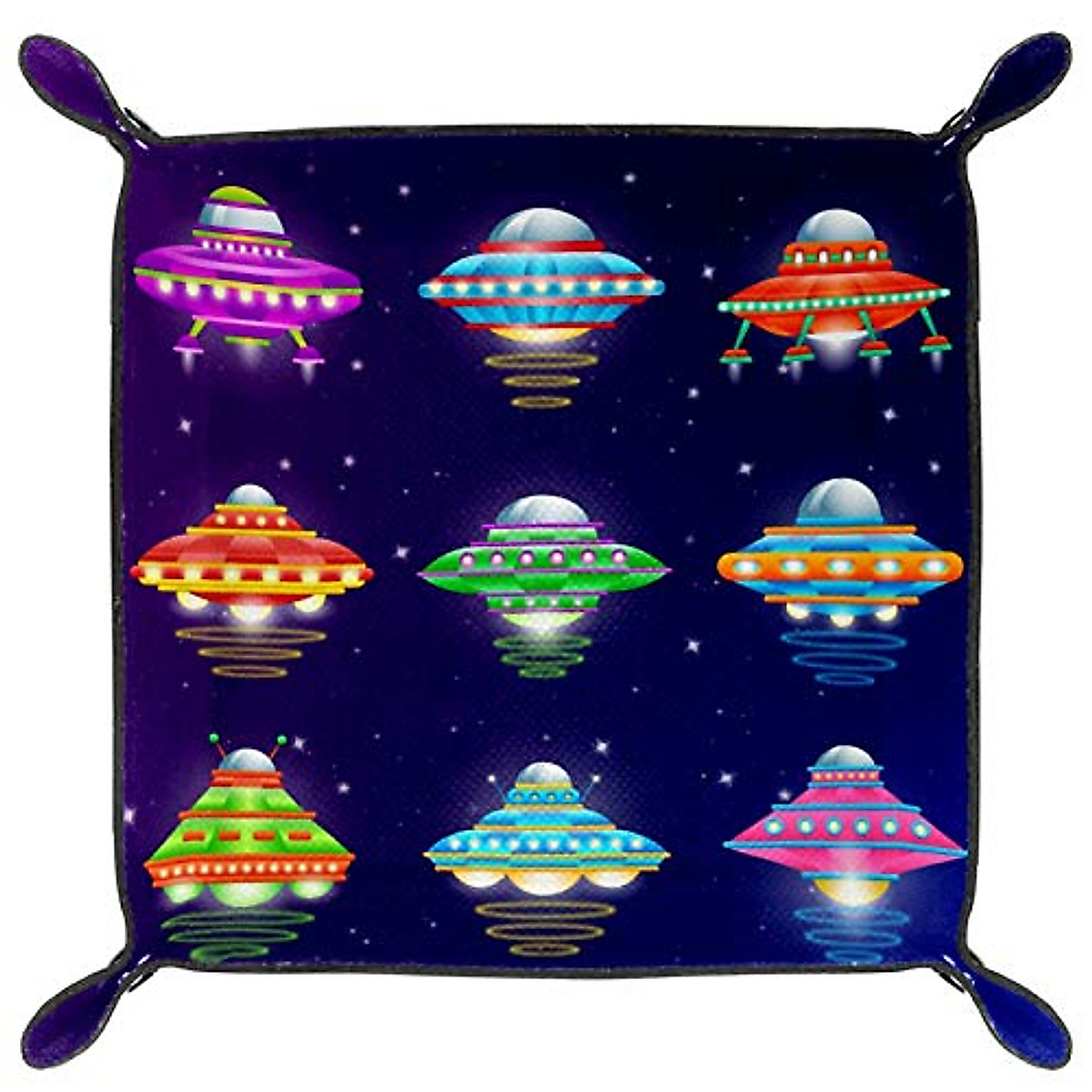 Lyetny Cartoon UFO Spaceship Pattern Organizer Tray Storage Box Bedside Caddy Desktop Tray Change Key Wallet Coin Box Tray Storage Valet,20.5x20.5cm