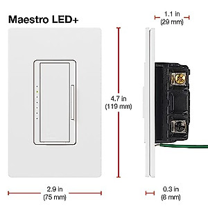 Lutron Maestro LED+ Dimmer Switch for Dimmable LED, Halogen and Incandescent Bulbs with Stainless Steel Wallplate, 150W/Single-Pole or Multi-Location, Midnight