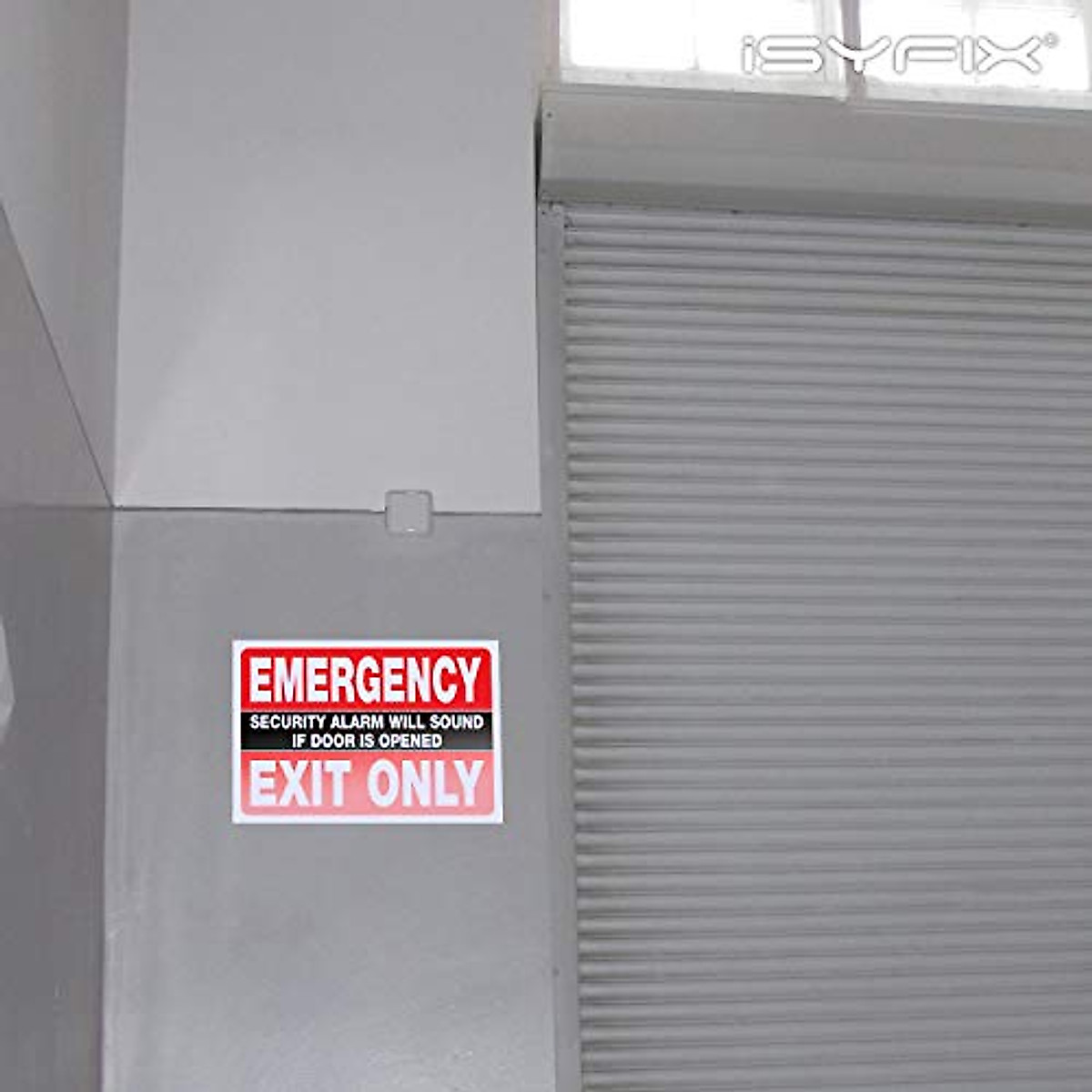 iSYFIX Emergency Exit Only Stickers – 2 Pack 10x7 Inch – Premium Self-Adhesive Vinyl, Laminated UV, Weather, Scratch, Water & Fade Resistance, Security Alarm Will Sound if Door is Opened Sign