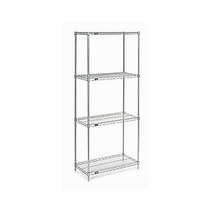 Nexel 18" x 24" x 54", 4 Tier, Poly-Z-Brite Adjustable Wire Shelving Unit, NEXGuard Anti-Microbial Agent, NSF Listed Commercial Storage Rack, Silver, Leveling feet