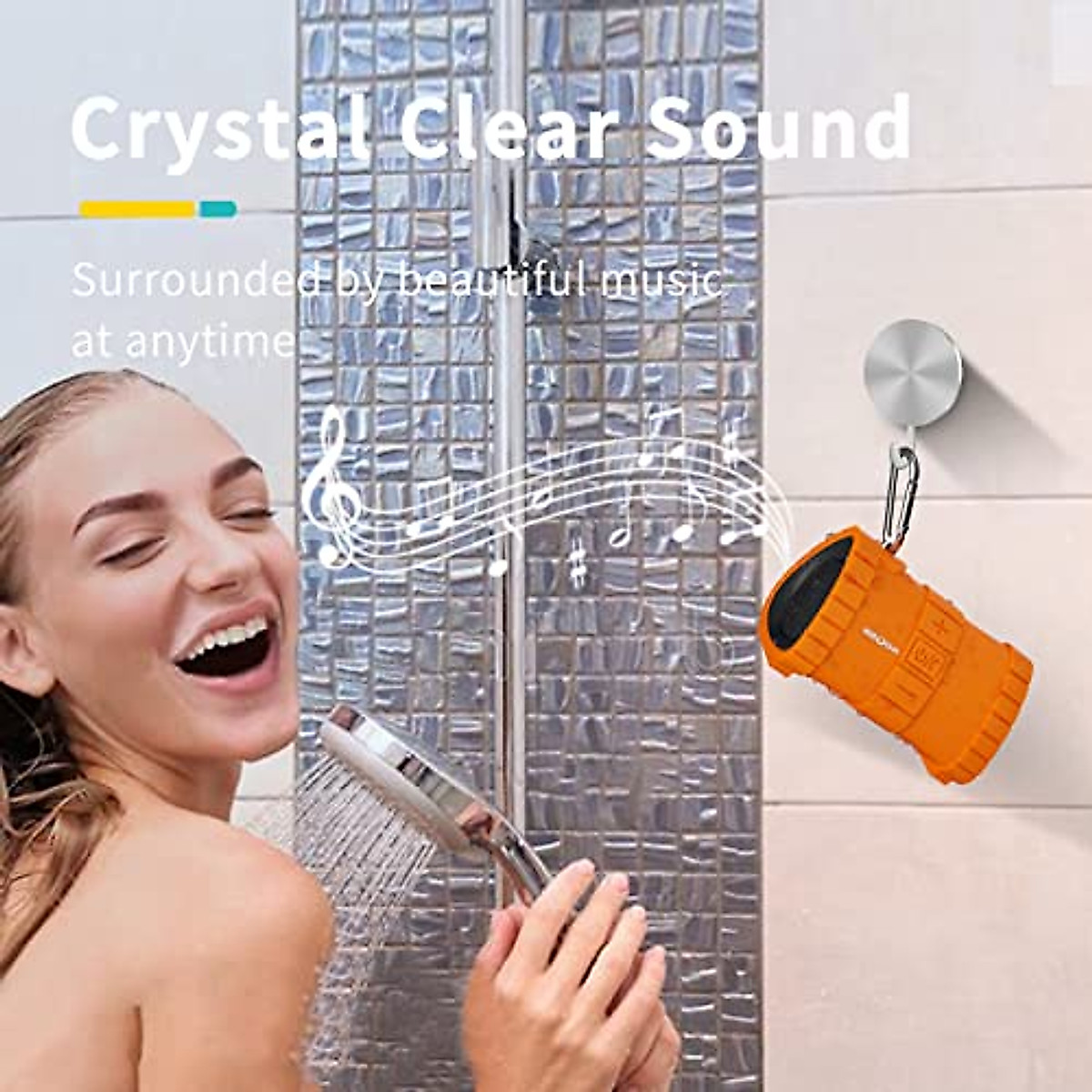 EBODA Waterproof Bluetooth Shower Speaker, Portable Wireless Outdoor Speakers with 24H Playtime, 2000mAh, IPX7 Floating for Kayak, Pool, Beach Accessories, Gifts for Men,Girls- Orange