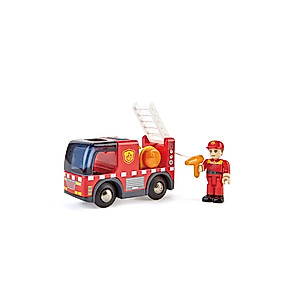 Hape Fire Truck with Siren | 2-Piece Fire Truck, Fireman Toy Set