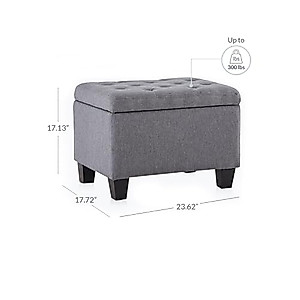 BELLEZE 24 Inch Modern Tufted Bedroom Storage Ottoman Bench, Linen Lift Top Upholstered Foam Padded Rectangular Footstool, Easy Assemble Furniture - Jay (Gray)