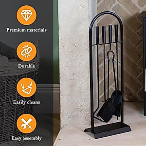 JVL 11-324 Lambeth Contemporary Fireside Companion Arch Tool Set, Steel, Black, 23 x 14 x 66 cm, 4 Pieces …