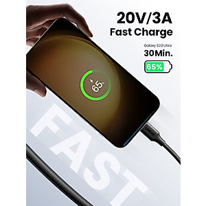 UGREEN 60W 3-Pack USB C to USB C Cable, Type C Fast Charging Cable Compatible with iPhone 15/15 Plus/15 Pro, MacBook Pro 2022, Samsung Galaxy S24/S23/Z Fold/Z Flip, Google Pixel 7, Switch, 6.6FT
