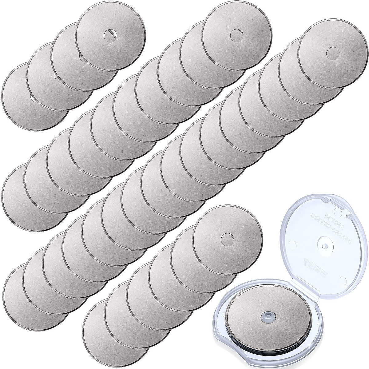 36 Pack 45mm Rotary Cutter Blades Fabric Cutter Replacement Blade Sewing Supplies Paper Cutter Blade Craft Cutting Tools with Plastic Storage Box for Quilting Scrapbooking Leather