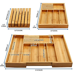 Bamboo Silverware Drawer Organizer with Knife Block Set