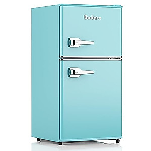 Bodare Retro Mini Fridge with Freezer: 3.2 Cu.Ft Mini Refrigerator with 2 Doors - Small Refrigerator Energy-Saving Compact Refrigerator - Small Fridge for Bedroom Dorm (Blue)