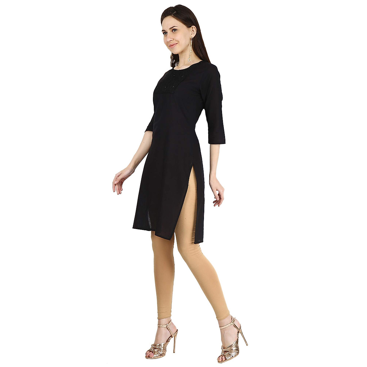 Ramkudi Indian Women's Embroidered Cotton Kurti Black Top