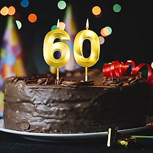 60th Birthday Candles Happy 60th Birthday Cake Topper 60th Birthday Decorations for Women Gold Number Candles Birthday Candles Numbers Velas De Cumpleaños 60th Birthday Decorations Men Gold Candles