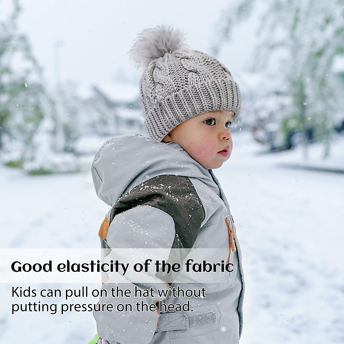 YSense 2 Pack Toddler Kids Winter Warm Fleece Lined Beanie Hats for Boys and Girls Crochet Hairball Knit Cap (3-6 Years)