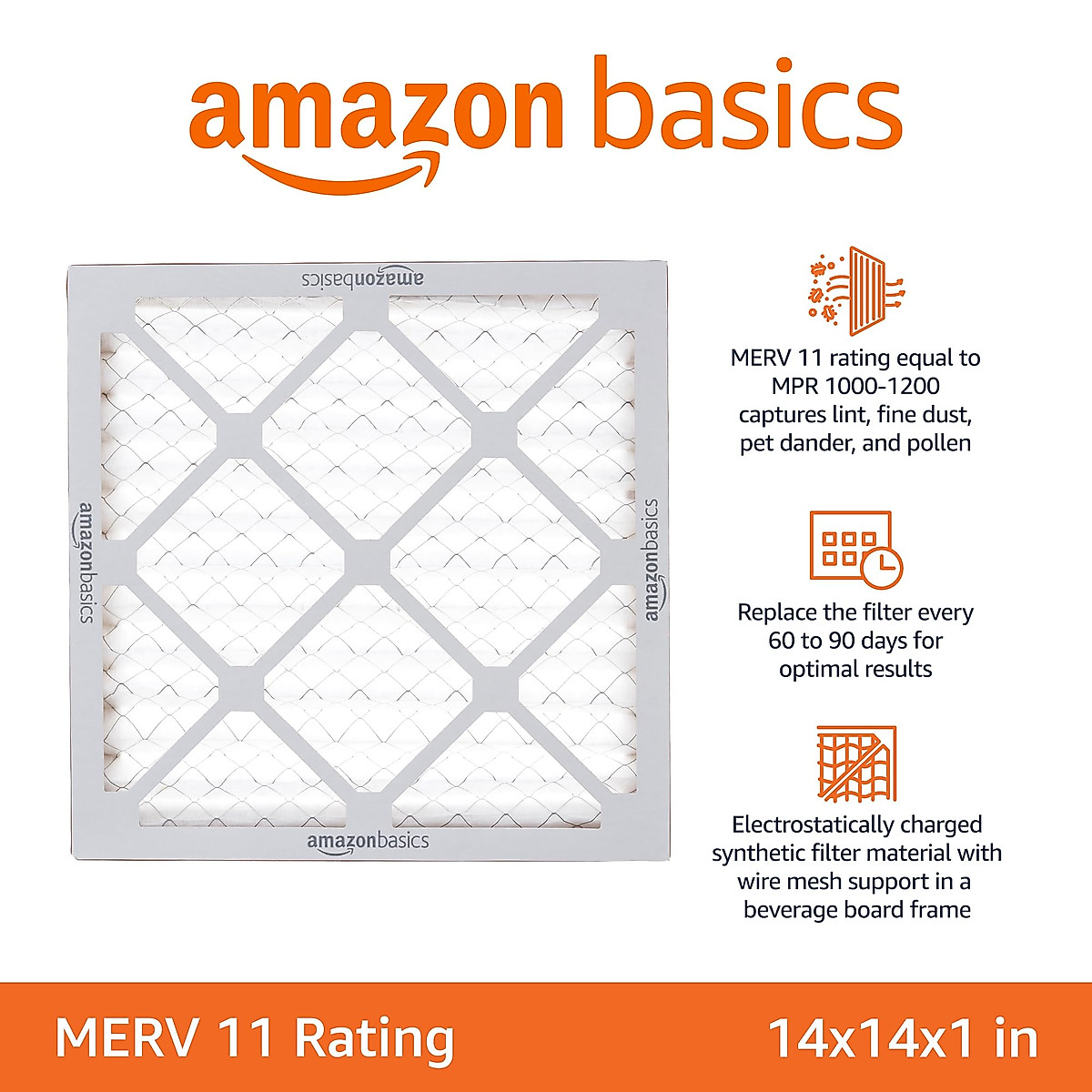 Amazon Basics Merv 11 AC Furnace Air Filter - 14'' x 14'' x 1'', 6-Pack