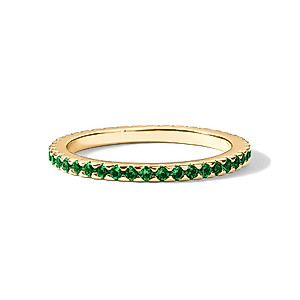 PAVOI 14K Yellow Gold Plated Sterling Silver Stackable Ring Colored CZ Stones | Green CZ Eternity Bands for Women (Size 8)