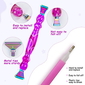 Ninonly 3Pcs Diamond Art Pen, Diamond Painting Pen Kits with 12 Colorful Metal Tips, 6 Painting Glue Clay, Roller, 5D Diamond Art Accessories and Tools for DIY Craft, Purple Pink Blue