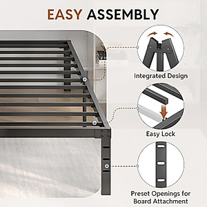 WAYES Queen Bed Frame, 14 Inch High Platform Bed Frame with Storage, Minimal Queen Size Metal Bed Frame, Heavy Duty, No Box Spring Needed, Noise-Free, Easy Assembly, Black