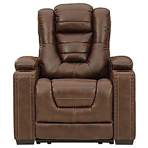 Signature Design by Ashley Owner's Box Faux Leather Power Recliner with Adjustable Headrest, Brown