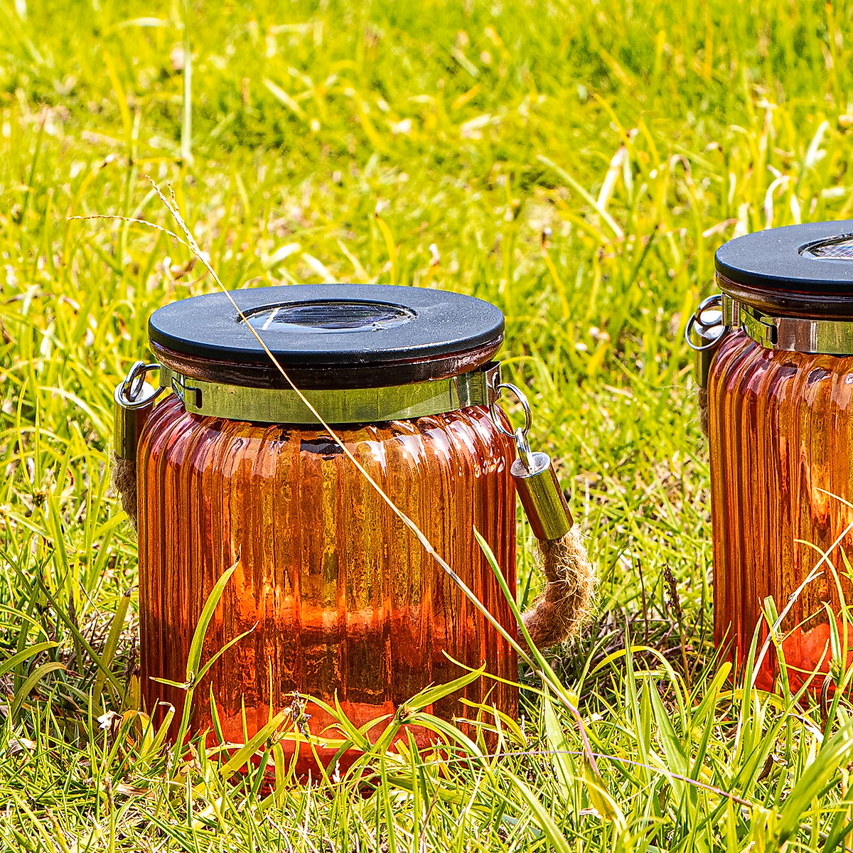 2 Pack Hanging Solar Jar Lanterns - Outdoor Solar Jar Lights Waterproof Decorative LED Lights Red for Patio Yard Garden Party Wedding Decor